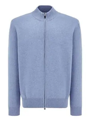 Canali Full-zippered Cardigan In Wool And Cashmere - Light Blue