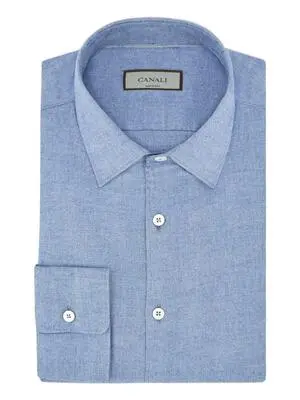 Canali Melange Cotton And Lyocell Regular-fit Shirt - Light Blue