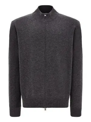 Canali Wool And Cashmere Full-zippered Cardigan - Grey