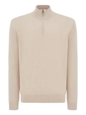 Canali Canali Cashmere Quarter Zip Mock Neck Sweater Beige