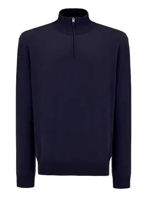 Canali Navy Cashmere Zippered Mock Neck Sweater - Blue