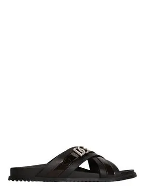 Dolce & Gabbana Cowhide Sandals With Dg Logo - Black