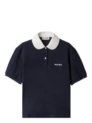 Miu Miu Piquet Polo With Peter Pan Collar - Blue