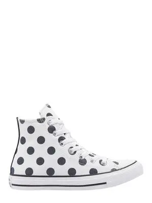 CONVERSE Chuck Taylor All Star High Top Sneakers With Glitter Shine Polka Dot Print - White