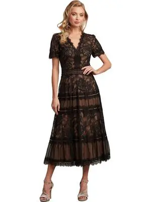 Tadashi Shoji Amara Lace Midi Dress - Black/nude