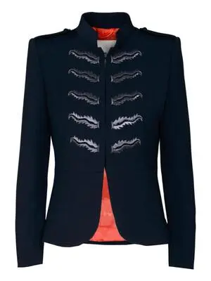 THE EXTREME COLLECTION Navy Embroidered Blazer With Mandarin Collar - Blue