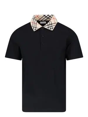 Burberry Burberry Short Sleeve Polo Shirt With Check Collar Black