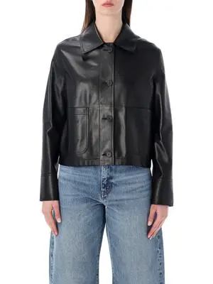 SWORD 6644 Cropped Leather Jacket With Classic Collar - Black