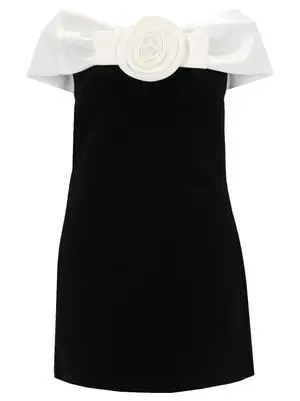 SELF-PORTRAIT Off-shoulder Mini Dress With Floral Appliqu - Black