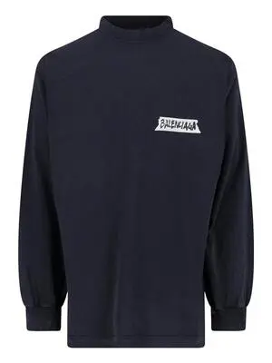 BALENCIAGA Balenciaga Men's Mock Neck Long Sleeve T-Shirt With Logo Patch