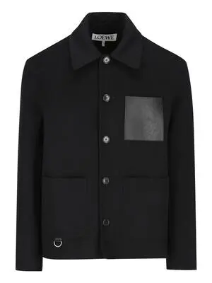 Loewe Workwear Jacket With Leather Patch Detail - Black