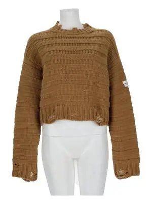 MAISON MARGIELA MM6 Maison Margiela Distressed Cropped Knit Sweater Beige