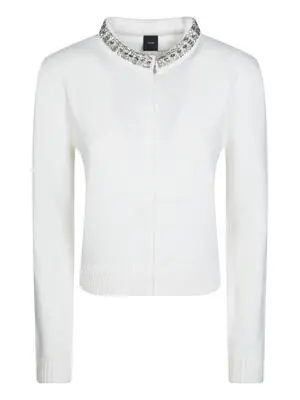 Pinko Embellished Collar Wool-blend Cardigan - Bianco