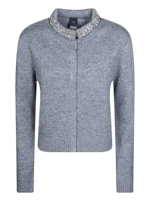 Pinko Embellished Collar Wool Blend Cardigan - Grigio