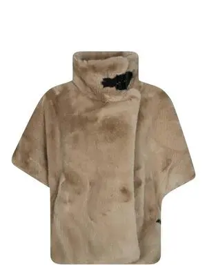 Pinko Faux Fur Cape With Buckle Detail - Beige