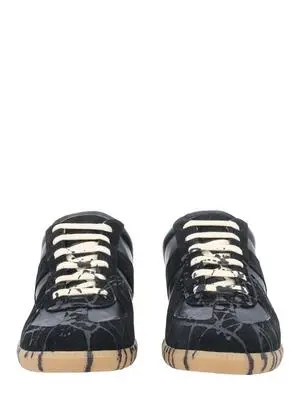 MAISON MARGIELA Distressed Paint-splatter Low-top Sneakers - Black