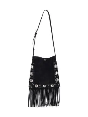VALENTINO VALENTINO GARAVANI Suede Studded Fringe Shoulder Bag
