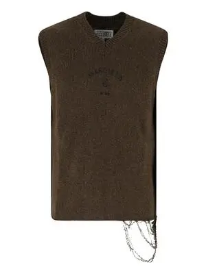 MAISON MARGIELA Sleeveless V-neck Knit Vest With Chain Detail - Green