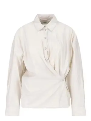LEMAIRE LEMAIRE Asymmetrical Wrap Front Button-Up Shirt Cream