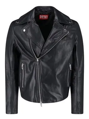 DIESEL® Leather Moto Jacket With Asymmetrical Zip - Black