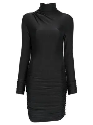 Andamane The Attico High-neck Ruched Long-sleeve Dress - Nero