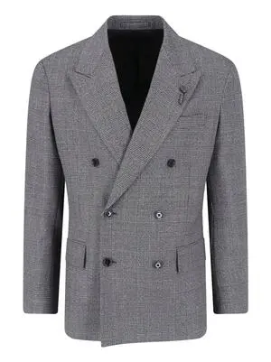 LARDINI Double-breasted Check Blazer - Grey