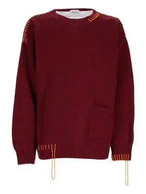 AMISH SUPPLIES Knit Sweater With Patch Pocket And Contrast Stitching - Bordeaux