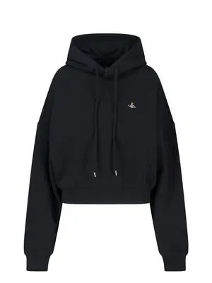 VIVIENNE WESTWOOD Cropped Embroidered Logo Hoodie - Black