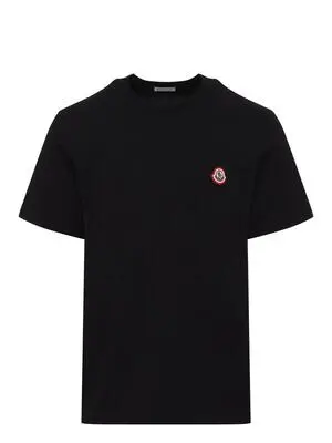 Moncler Cotton Crewneck T-shirt With Logo Patch - Black