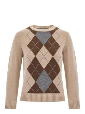 Max Mara Argyle Crewneck Sweater - Ecru