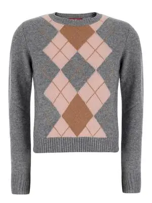 Max Mara MAX MARA STUDIO Argyle Crewneck Sweater Grey