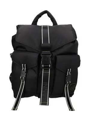 GANNI Canvas Backpack With Silver Tone Hardware - Black