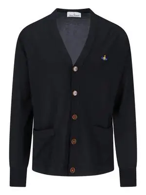 VIVIENNE WESTWOOD V-neck Button-front Cardigan With Embroidered Logo - Black