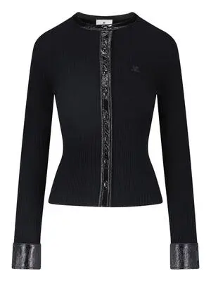 COURREGES Ribbed Snap-front Fitted Cardigan - Black