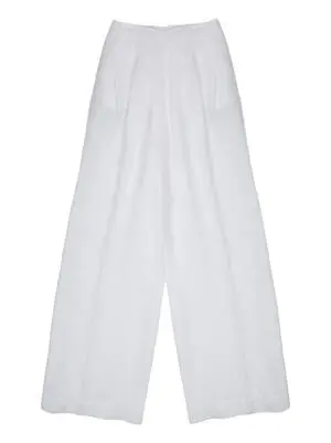 120% Lino Wide-leg Linen Trousers - White
