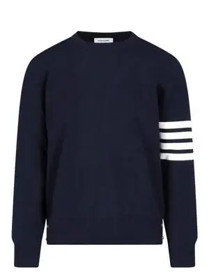 Thom Browne Striped Sleeve Crewneck Sweater - Blue