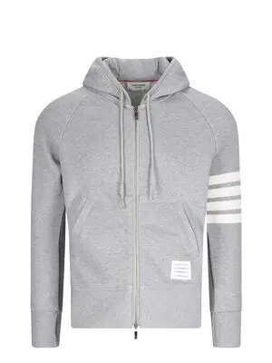 Thom Browne Zip-up Hoodie With Striped Sleeve Detail - Grey