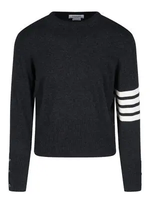 Thom Browne Crewneck Sweater With Signature Stripe Detail - Black