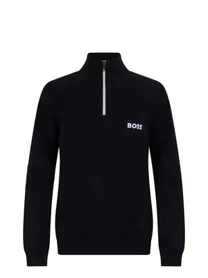 BOSS Cotton Sweatshirt With High Collar And Zip Detail - Black