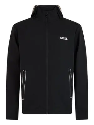 BOSS Zip-front Hooded Jacket With Stand Collar And Logo Detail - Black