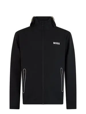 BOSS Zip-front Hooded Jacket With Stand Collar And Logo Detail - Black