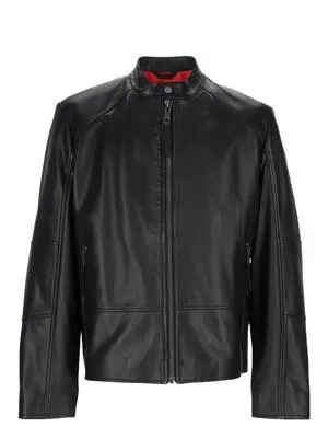 HUGO HUGO Leather Zip-Front Jacket With Stand Collar