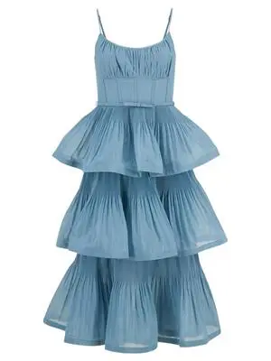 Zimmermann ZIMMERMANN Structured Bodice Mini Dress With Ruching And Cascading Frills Blu