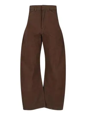 LEMAIRE High-waist Wide-leg Cotton Trousers - Brown