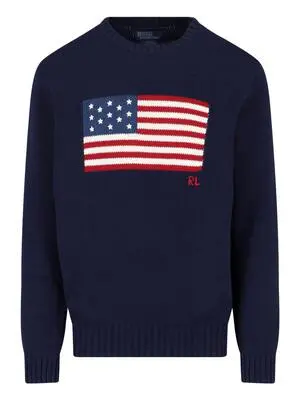Polo Ralph Lauren Crewneck Flag Knit Sweater - Blue
