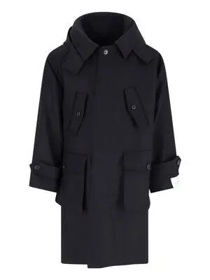Caruso Hooded Mid-length Overcoat - Black