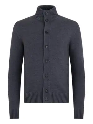 SLOWEAR Virgin Wool Cardigan With Collar - Heather Grey