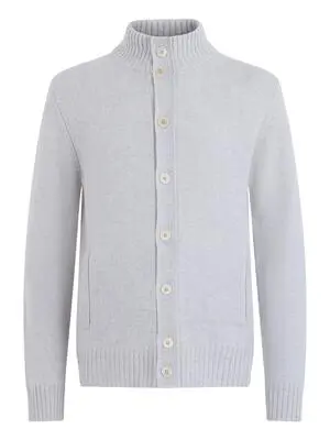 SLOWEAR Virgin Wool Cardigan With Korean Collar - Grey