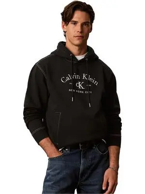 Calvin Klein Stitch Arch Logo Graphic Hoodie - Black