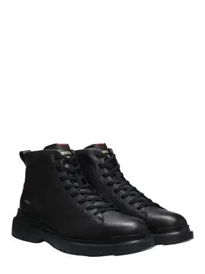 Hugo Grained Leather Lace-up Boots With Embossed Logo - Black